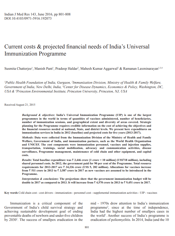Current costs & projected financial needs of India’s Universal ...