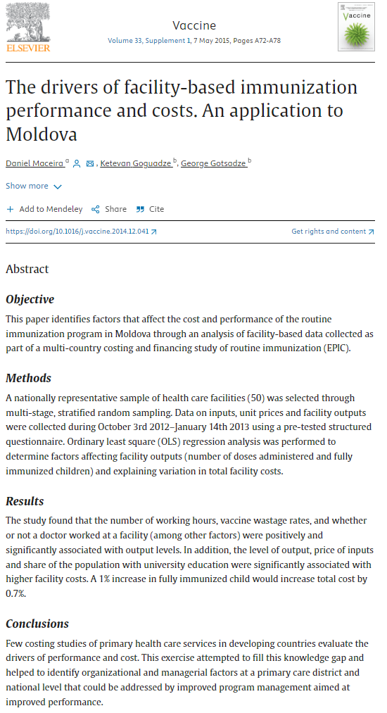 The drivers of facility-based immunization performance and costs. An ...