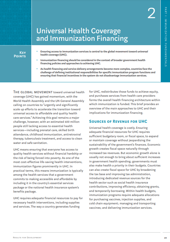 IMFIN brief 2: Universal health coverage and immunization financing ...