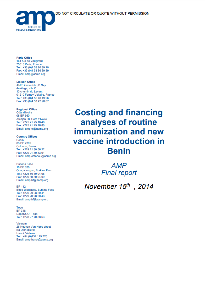 Costing and financing analyses of routine immunization and new vaccine introduction in Benin ...