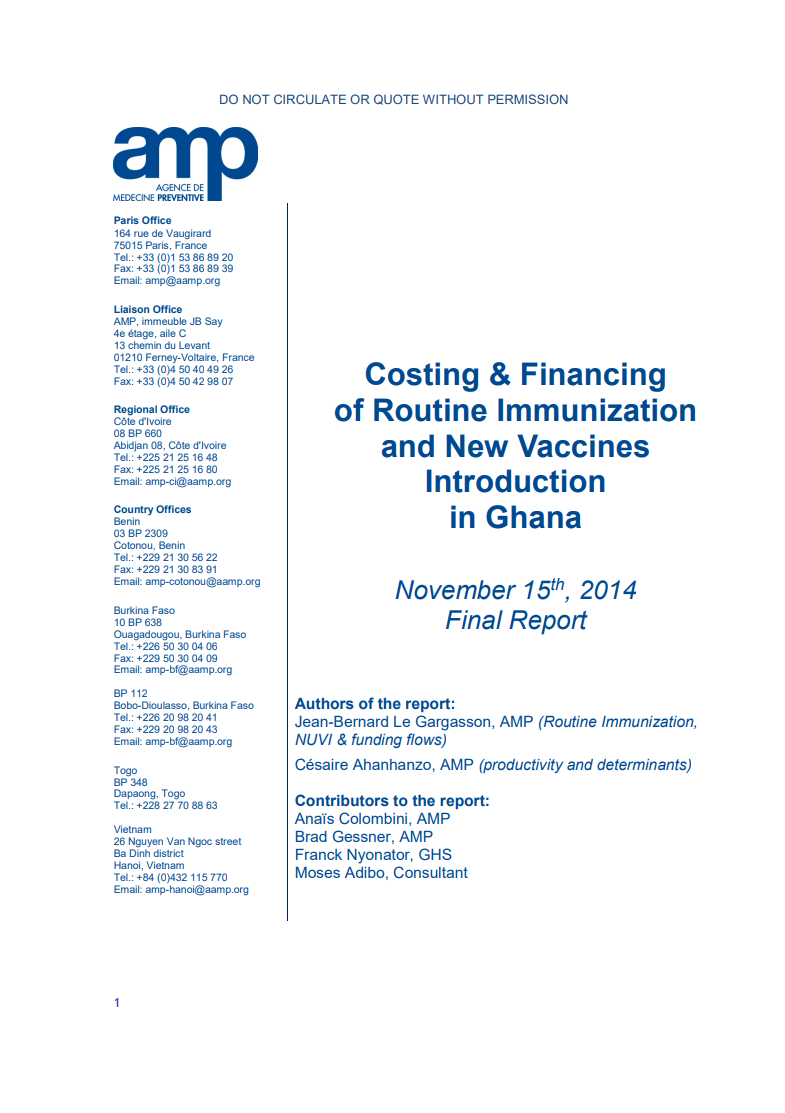 Costing & financing of routine immunization and new vaccines introduction in Ghana ...