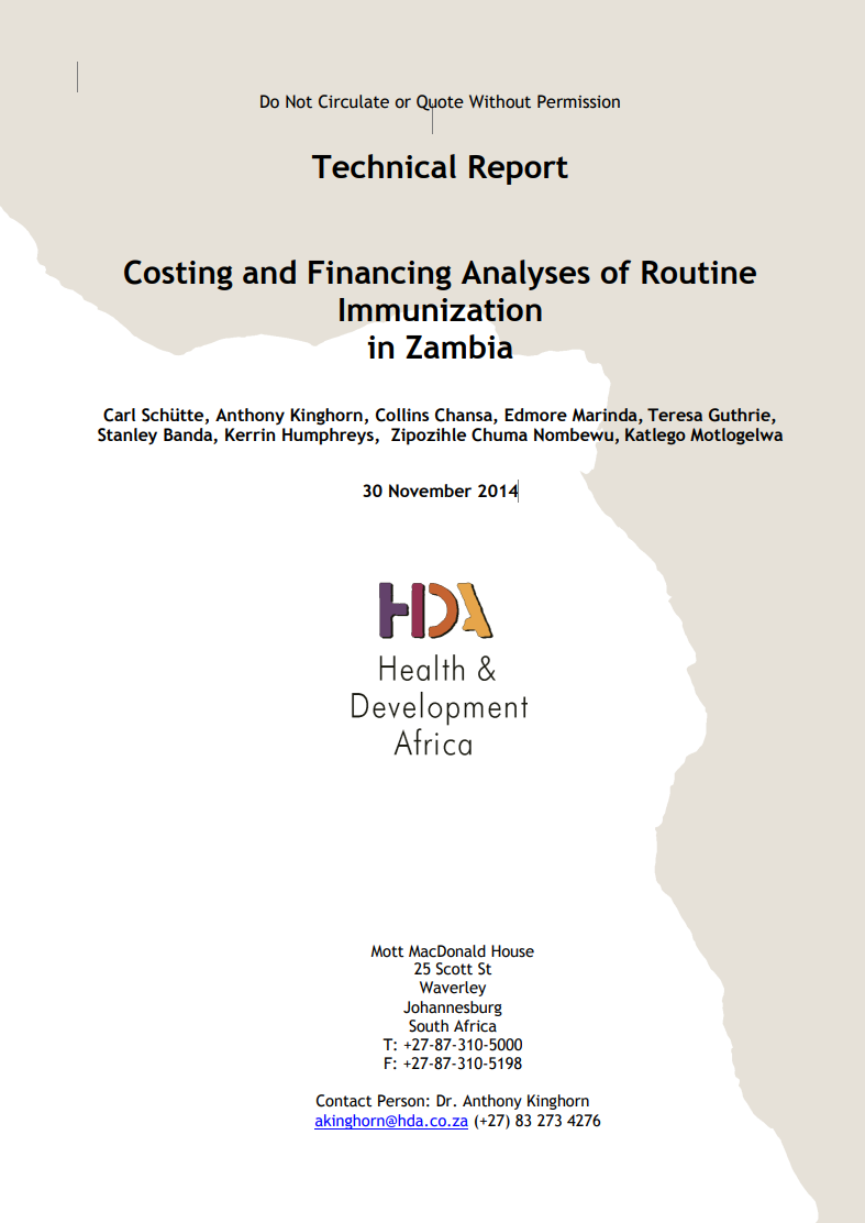 Costing and financing analyses of routine immunization in Zambia - Immunization Economics