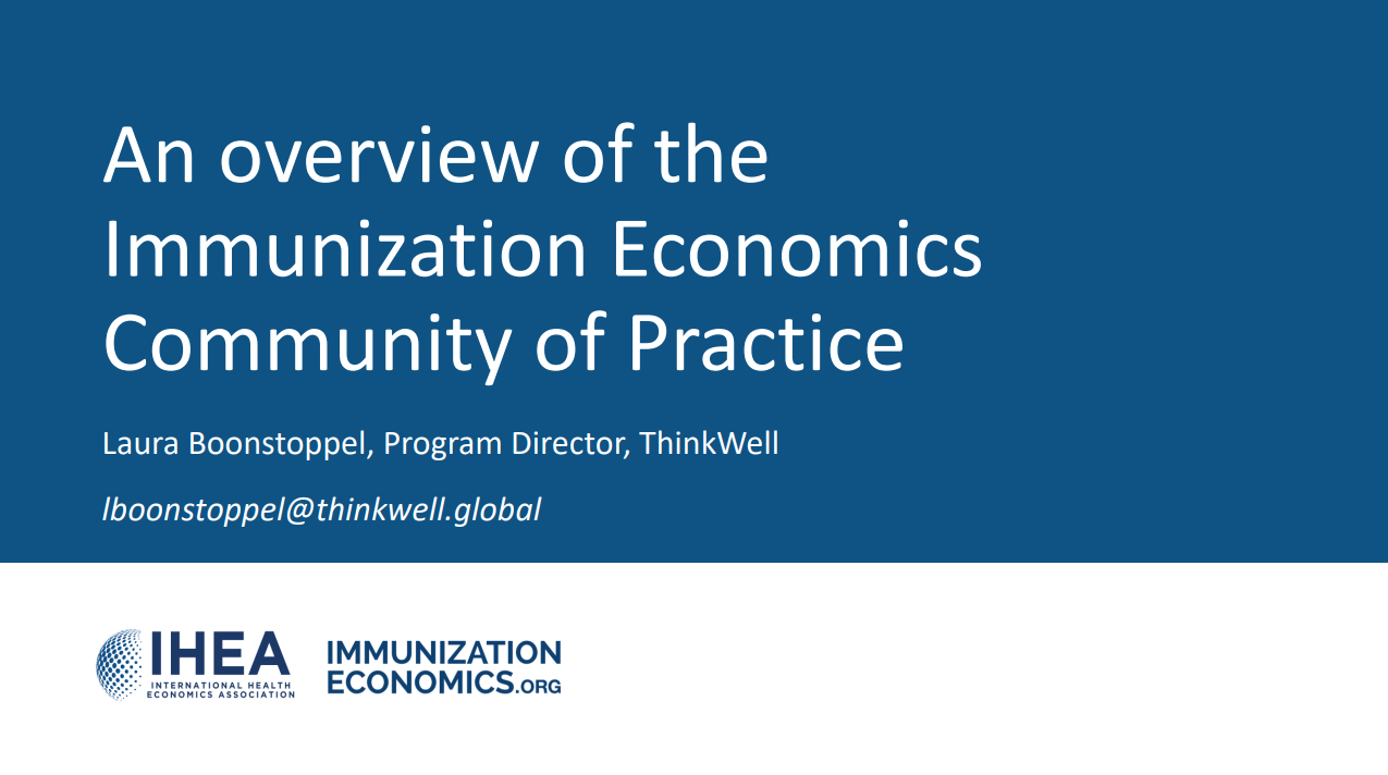 Objectives of the pre-congress meeting and overview of the agenda - Immunization Economics