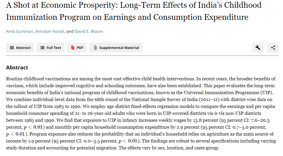 Long-term effects of India’s childhood immunization program on earnings and consumption ...