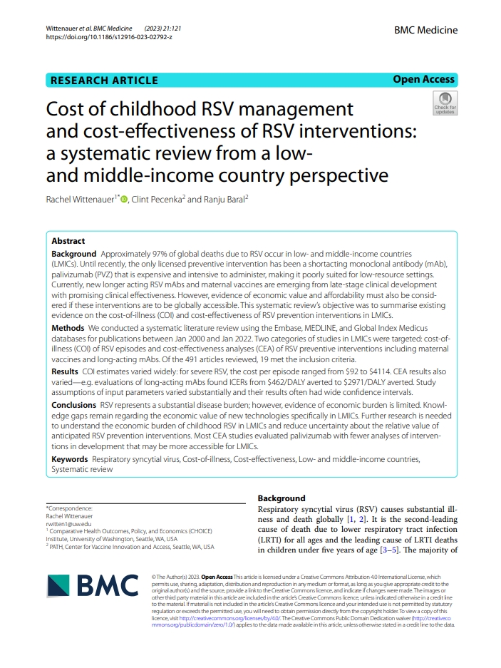 Cost of childhood RSV management and cost‑effectiveness of RSV ...