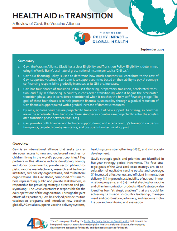 Health aid in transition: a review of Gavi, the Vaccine Alliance ...