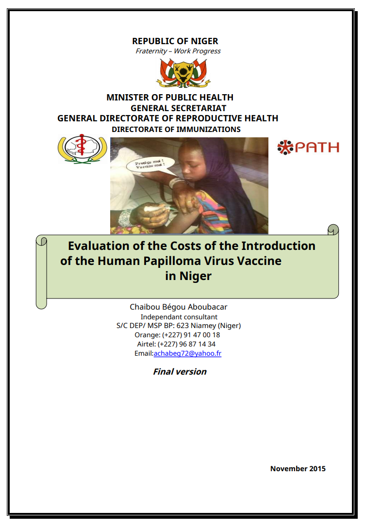 Evaluation of the costs of the introduction of the human papilloma virus vaccine in Niger ...