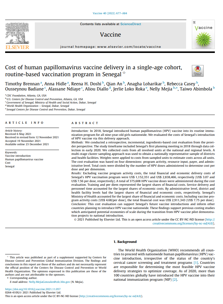 Cost of human papillomavirus vaccine delivery in a single-age cohort ...