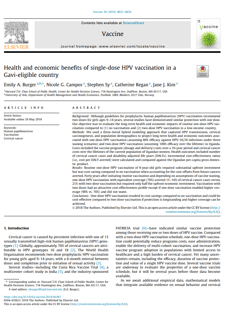 Health and economic benefits of single-dose HPV vaccination in a Gavi-eligible country ...