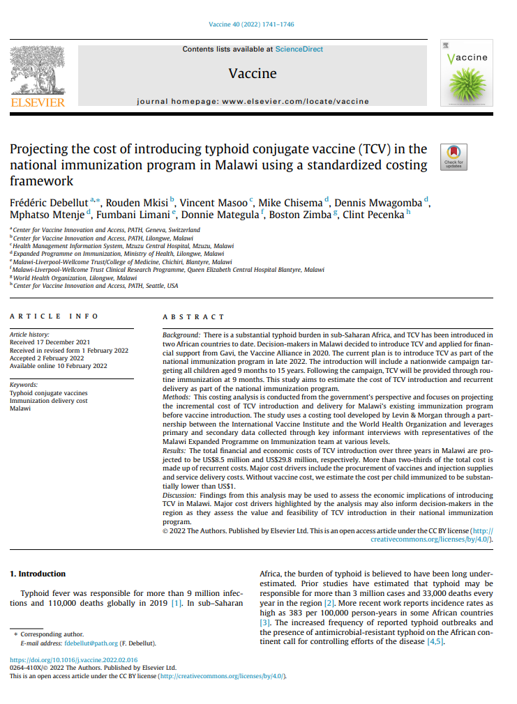 Projecting the cost of introducing typhoid conjugate vaccine (TCV) in ...