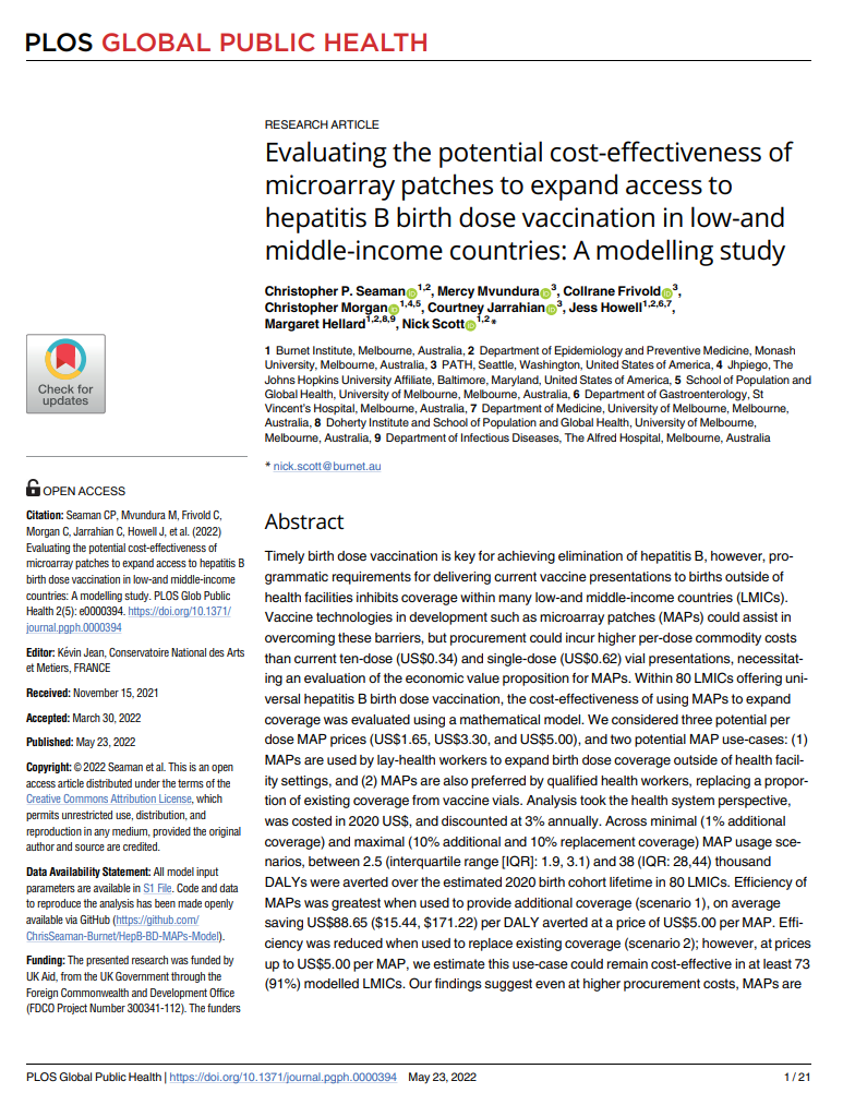 Evaluating the potential cost-effectiveness of microarray patches to ...