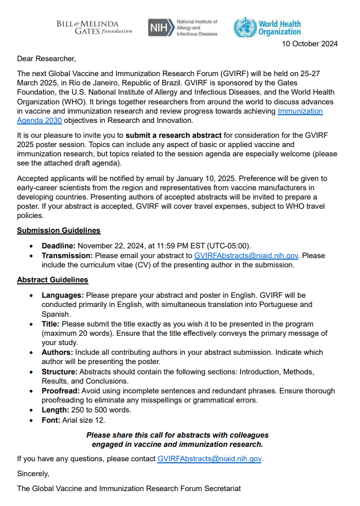 Submit your abstract for the Global Vaccine and Immunization Research ...